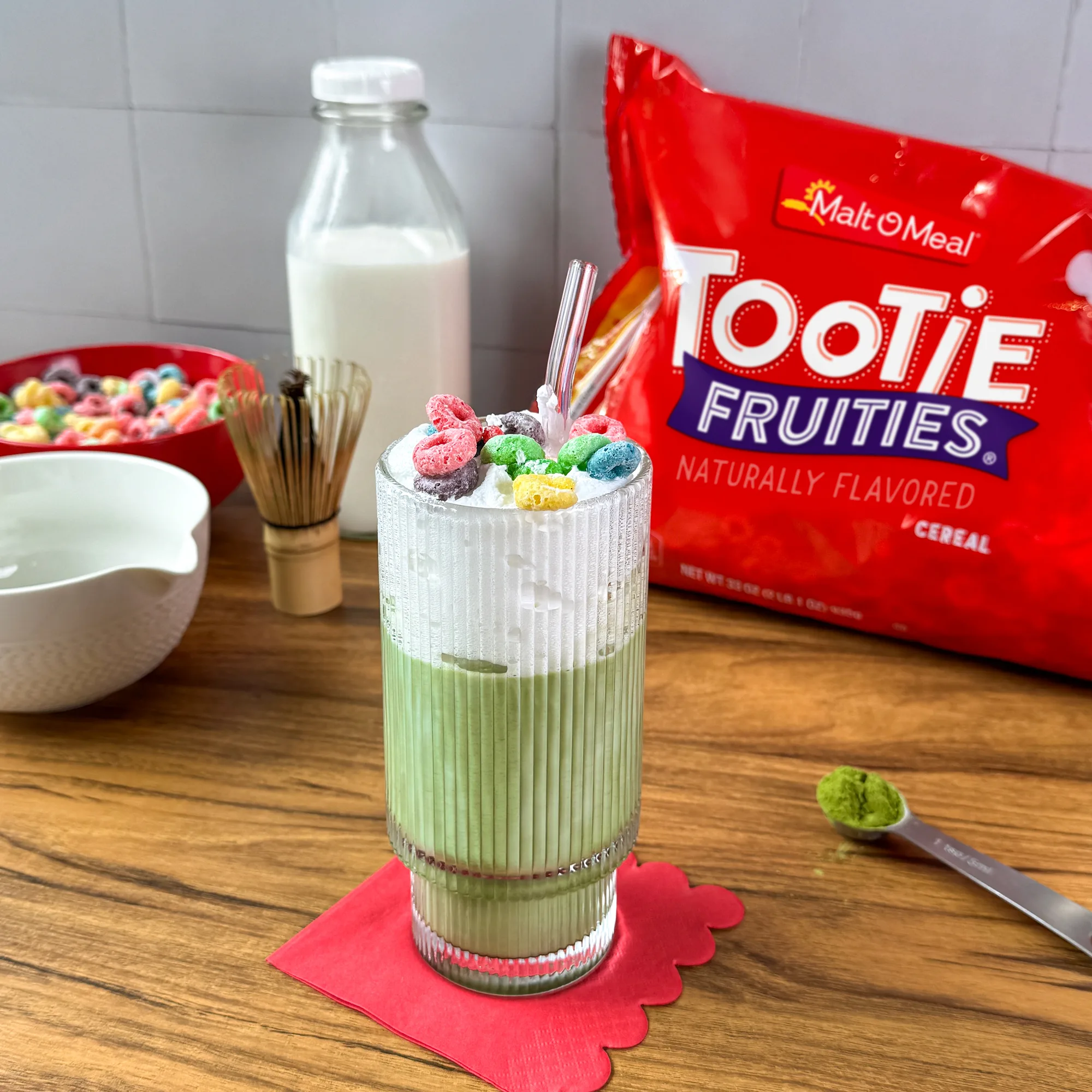 Tootie Fruities Cereal Milk Matcha Recipe | Malt-O-Meal Cereal